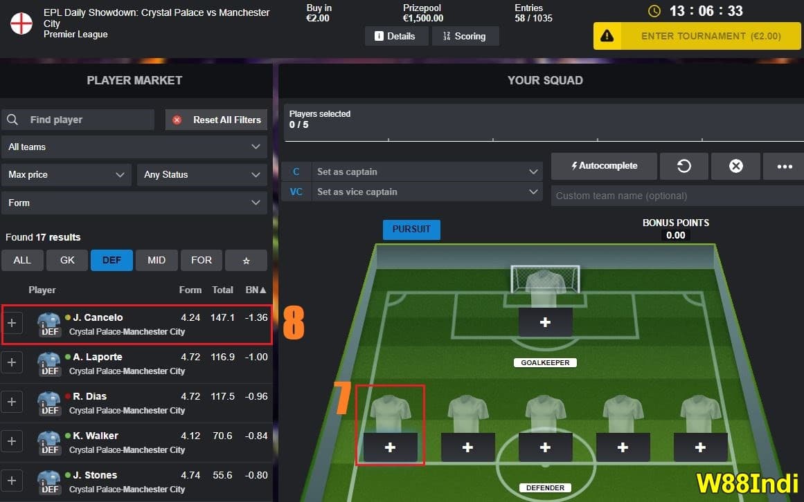 How to play fantasy sports at W88 - Win ₹86,000 every month