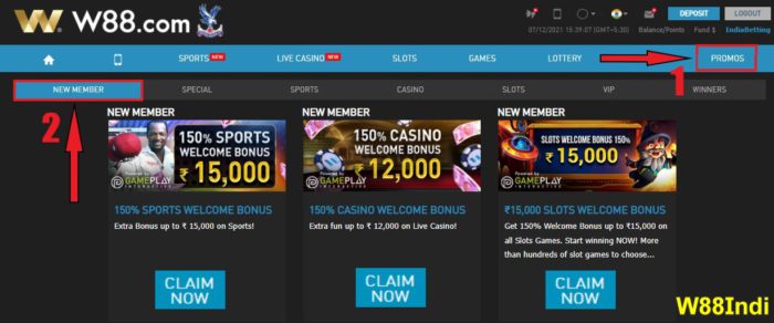 How to claim W88 Promotions - Free credit ₹250 + ₹15k bonus