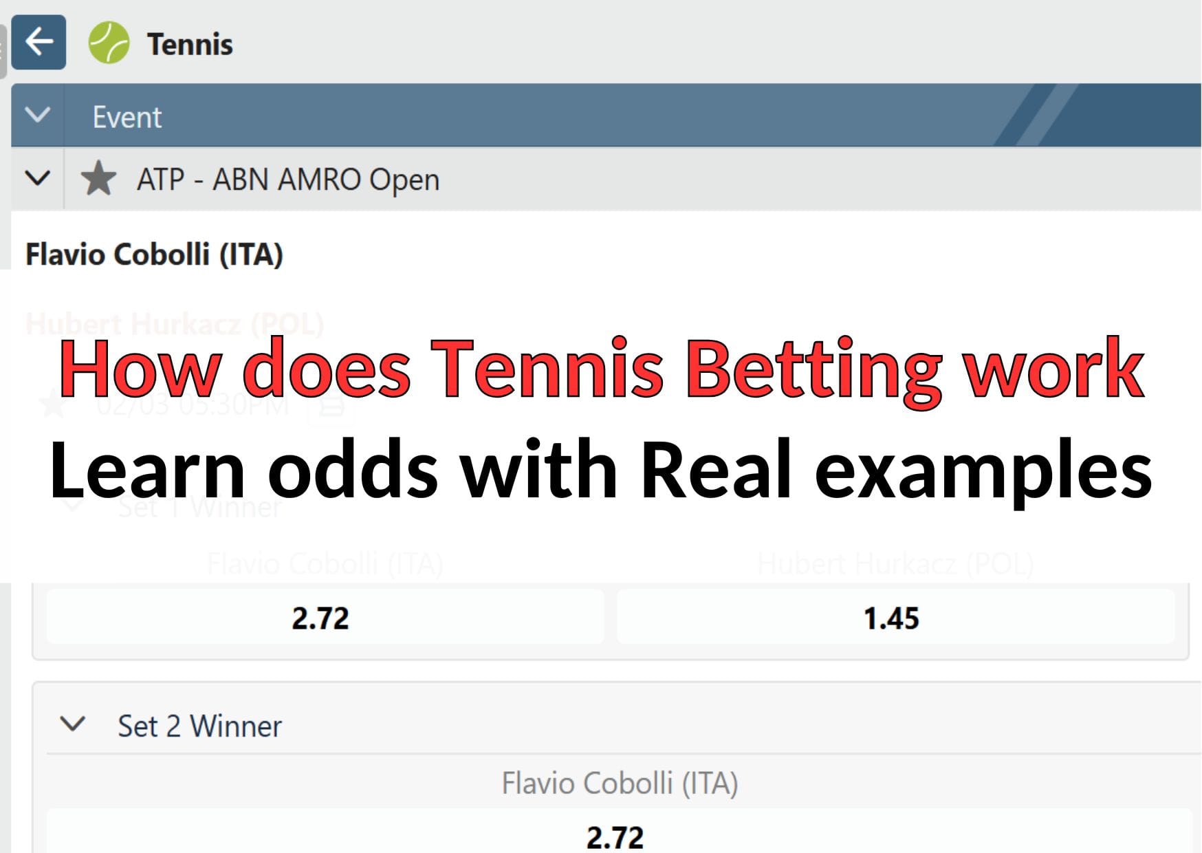 How does Tennis Betting work - Learn odds with Real examples